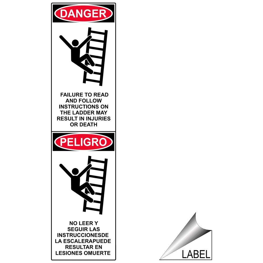 Read And Follow Instructions On The Ladder Bilingual Label NHB-16275