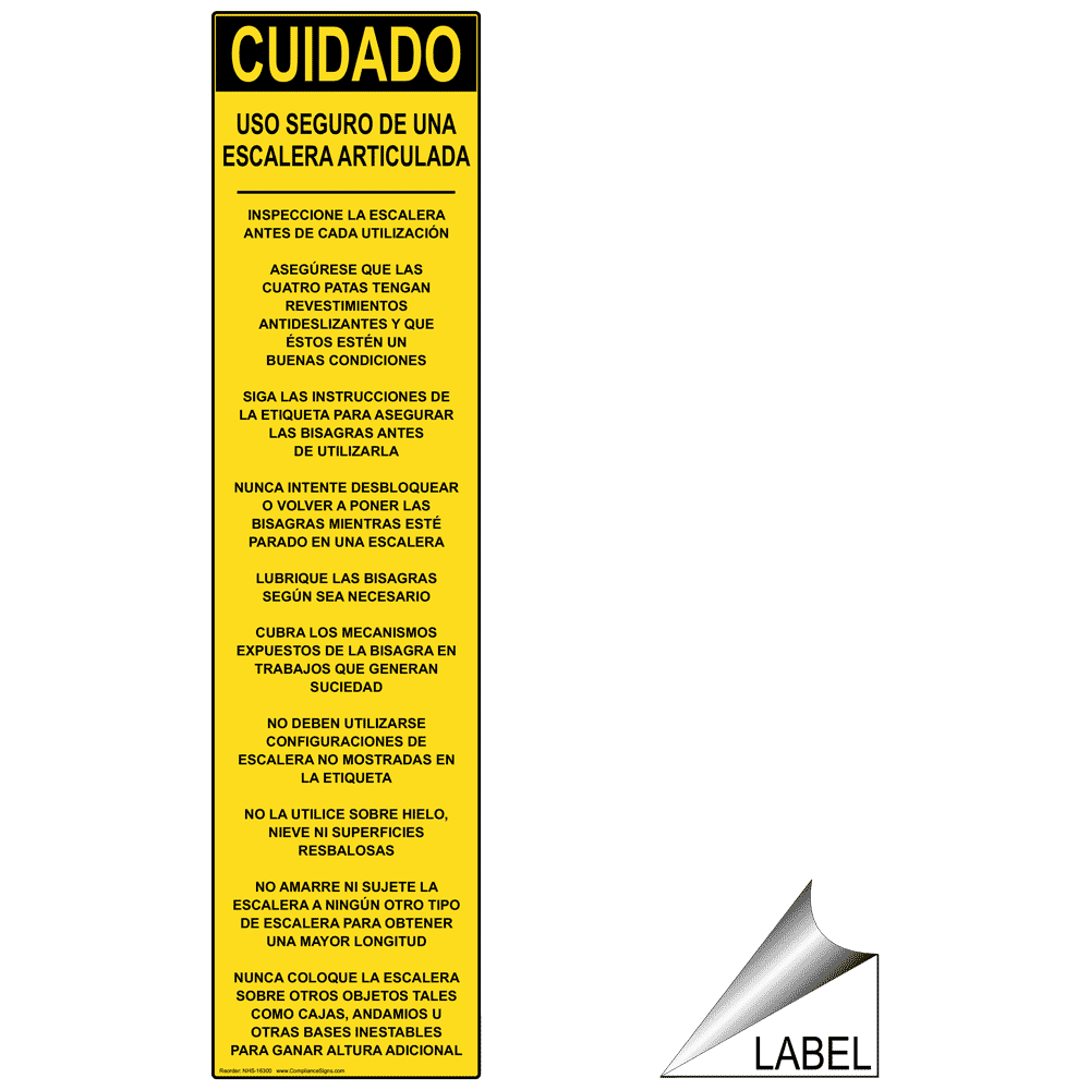 Caution Articulated Ladder Safety Inspect Label NHE-16300
