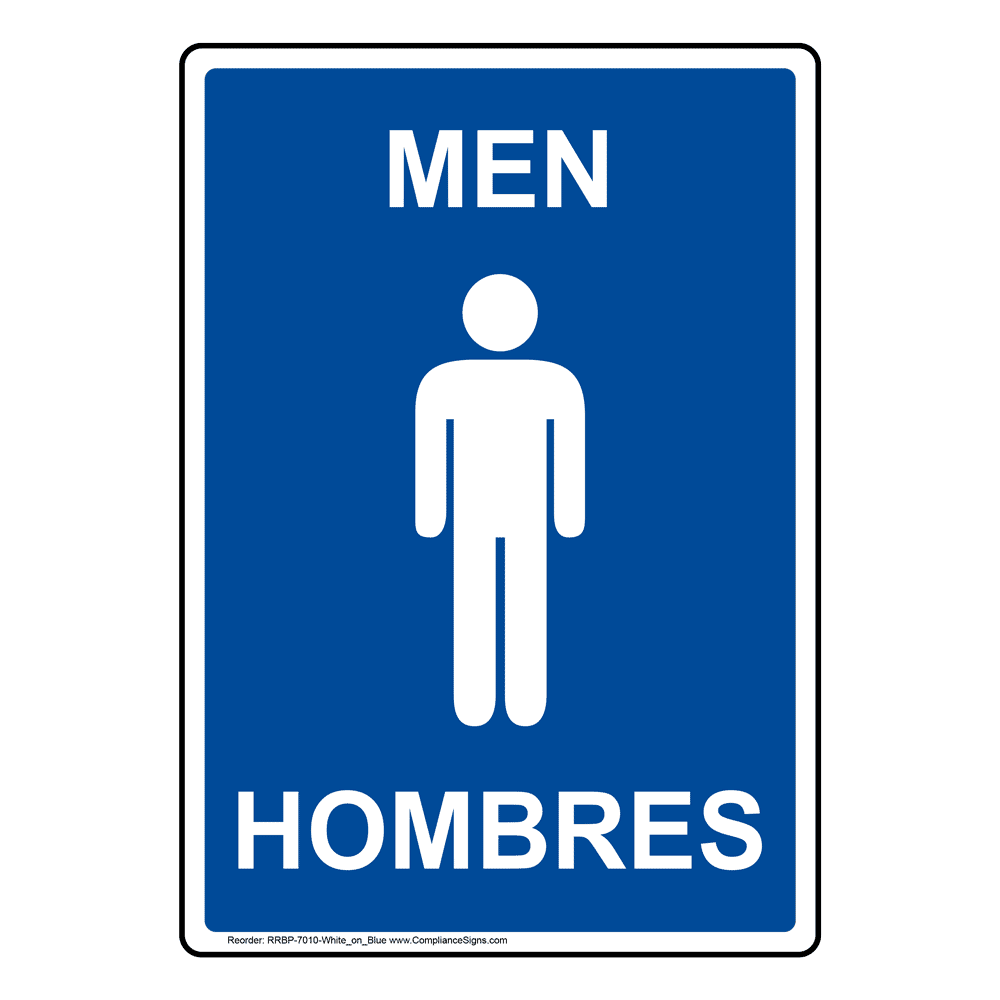 Blue Men - Hombres Restroom Sign With Symbol RRBP-7010-White_on_Blue