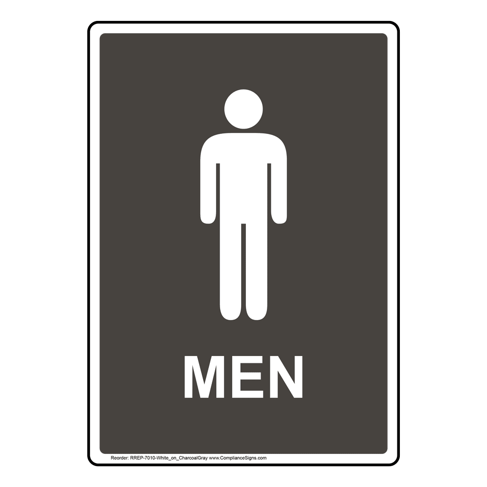 Portrait Charcoal Gray Men Restroom Sign With Symbol RREP-7010-White_on ...