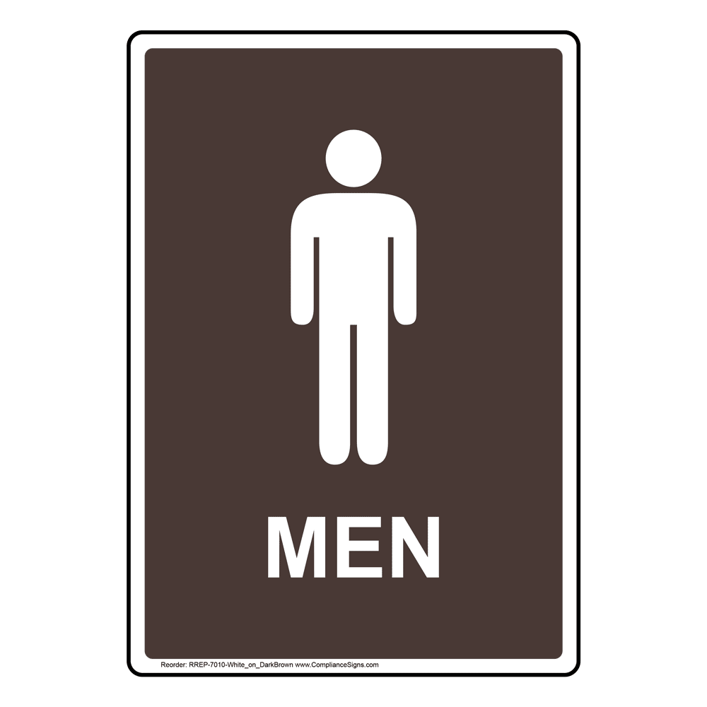 Portrait Dark Brown Men Restroom Sign With Symbol RREP-7010-White_on ...