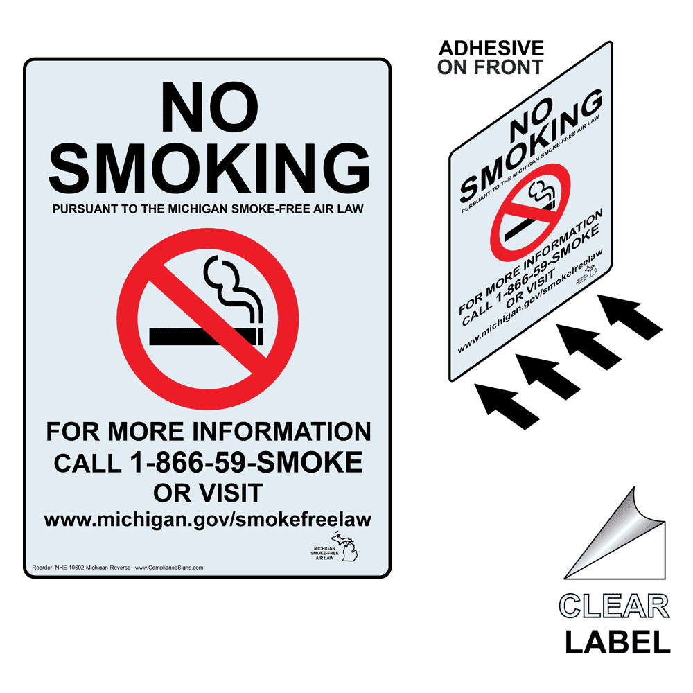 No Smoking Smoke-Free Air Law Label NHE-10602-Michigan-Reverse