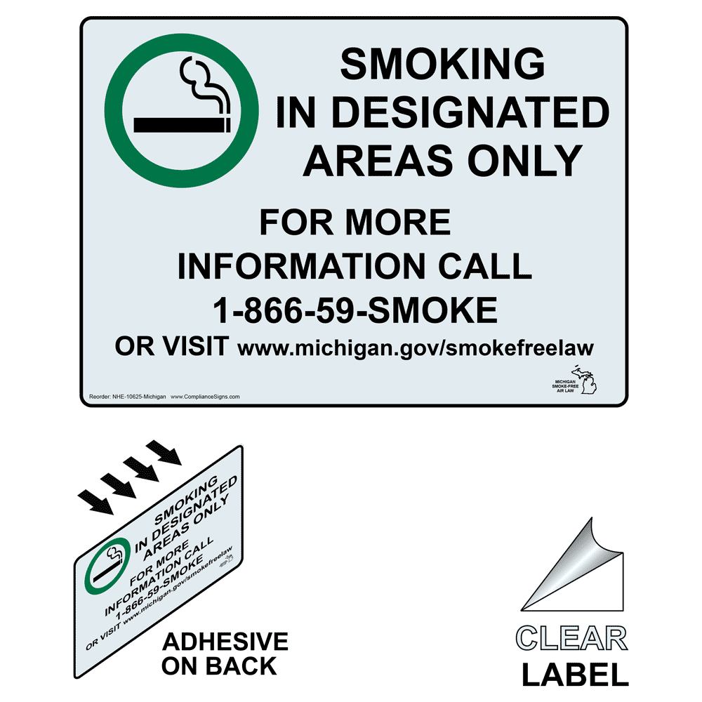 Smoking In Designated Areas Only Label NHE-10625-Michigan Smoking Area