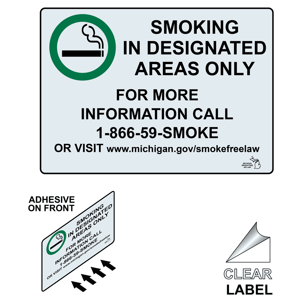 Smoking In Designated Areas Only Label NHE-10626-Michigan-Reverse