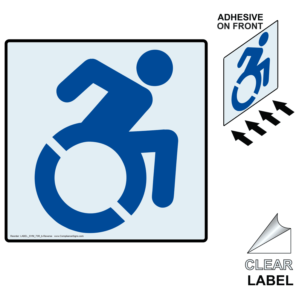Dynamic Accessibility Symbol Label With Front Adhesive LABEL-SYM-73R-b-RVRS