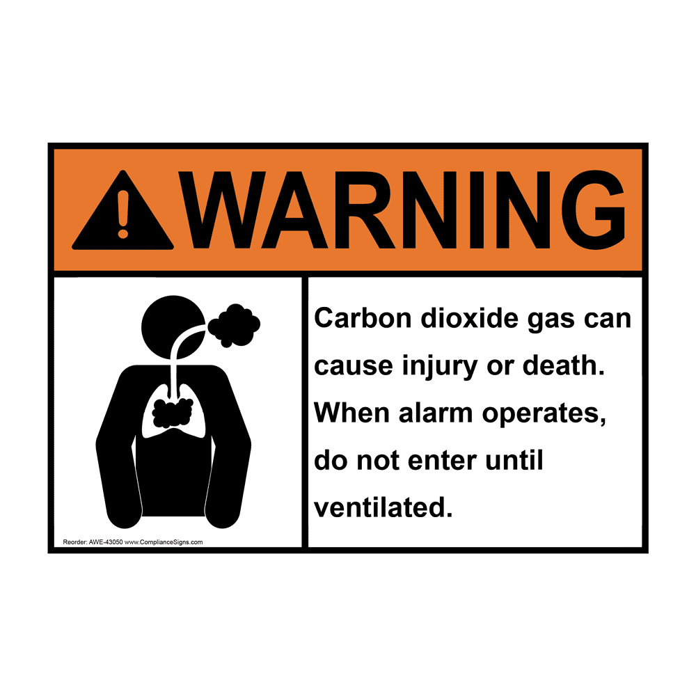 NFPA 12 Carbon Dioxide Gas When Alarm Operates Sign With Symbol AWE-43050