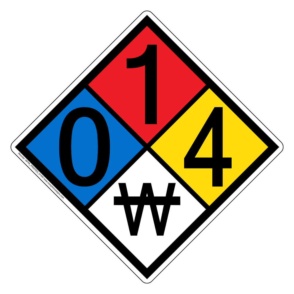 NFPA Diamond 0 1 4 W Hazard Label Signs No Water NFPA Diamond 0 1 4 W Hazard Label Signs No Water