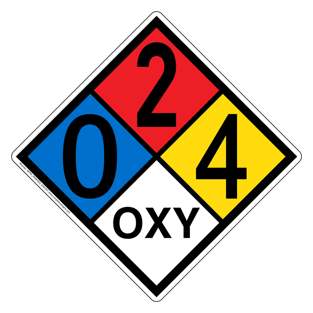 NFPA Diamond 0 2 4 OXY Hazard Label Signs | Oxidizer Agent