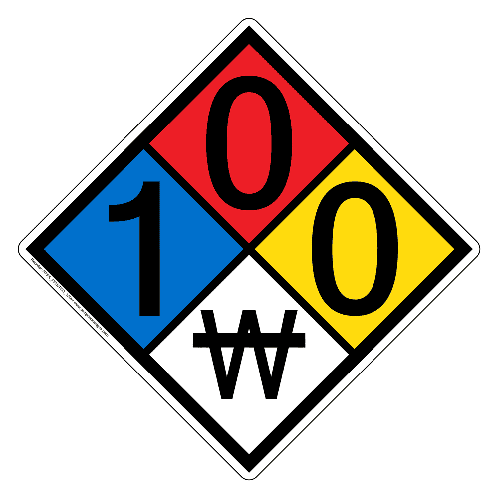 NFPA Diamond 1 0 0 W Hazard Label Signs | No Water