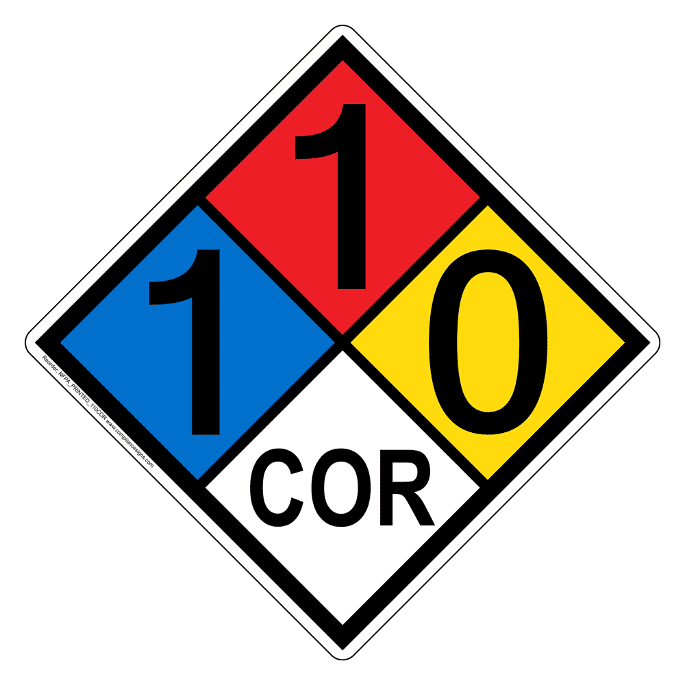 NFPA Diamond 1 1 0 COR Hazard Label Signs | Corrosive