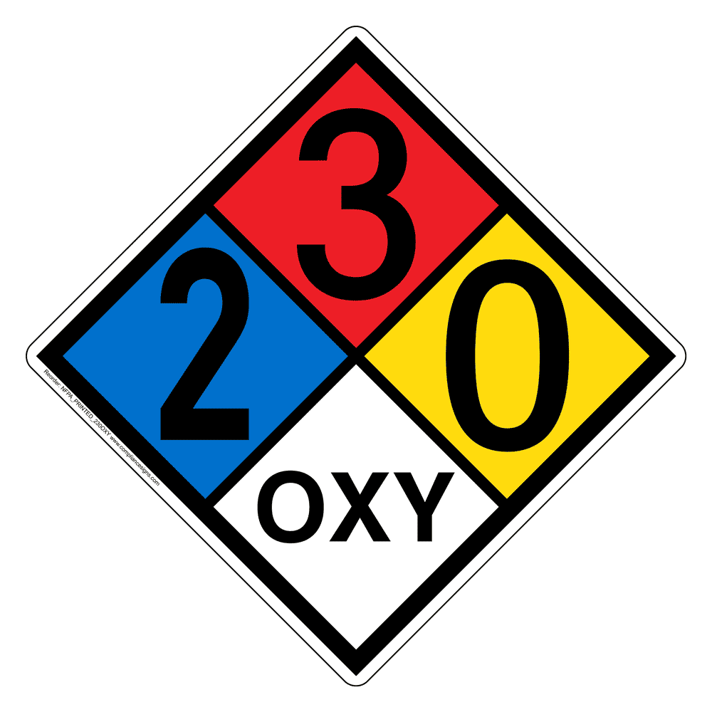 NFPA 704 2 3 0 Oxy Sign NFPA PRINTED 230OXY NFPA Diamonds NFPA 704 2 3 0 Oxy Sign NFPA PRINTED 230OXY NFPA Diamonds