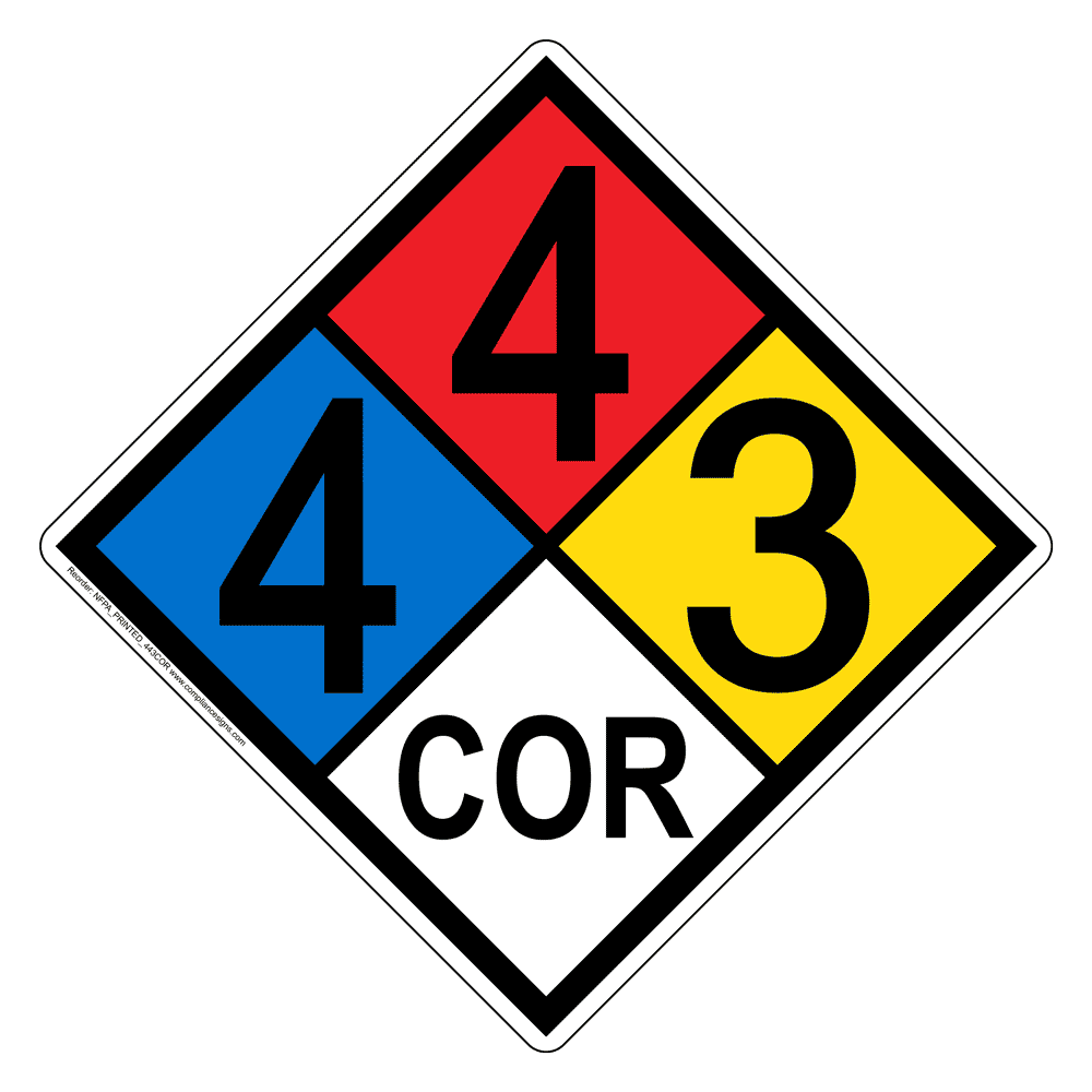 NFPA Diamond 4 4 3 COR Hazard Label Signs | Corrosive