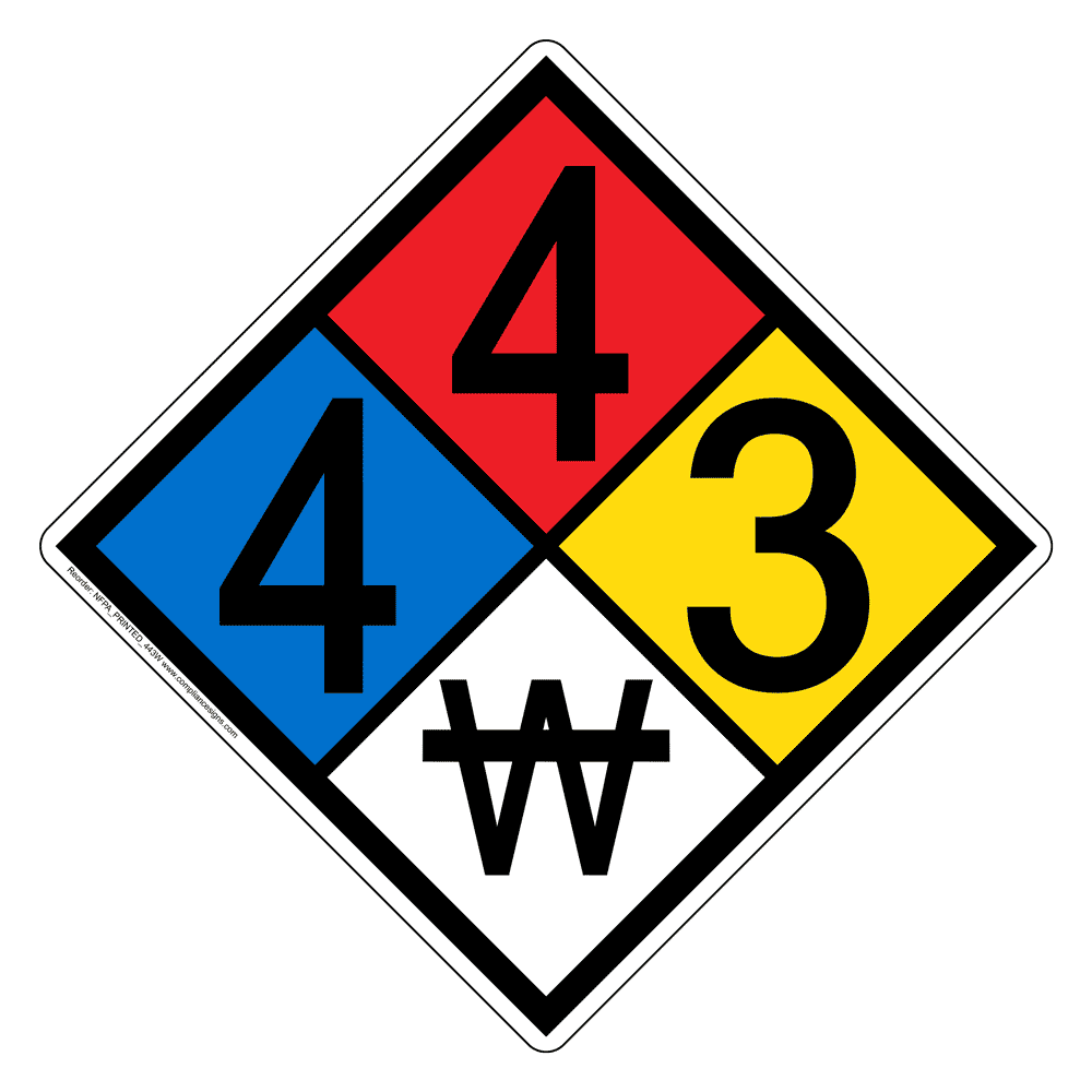 NFPA Diamond 4 4 3 W Hazard Label Signs | No Water