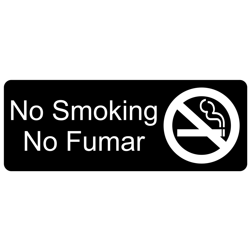 No Smoking Engraved Bilingual Sign EGRB-460-SYM-WHTonBLK No Smoking