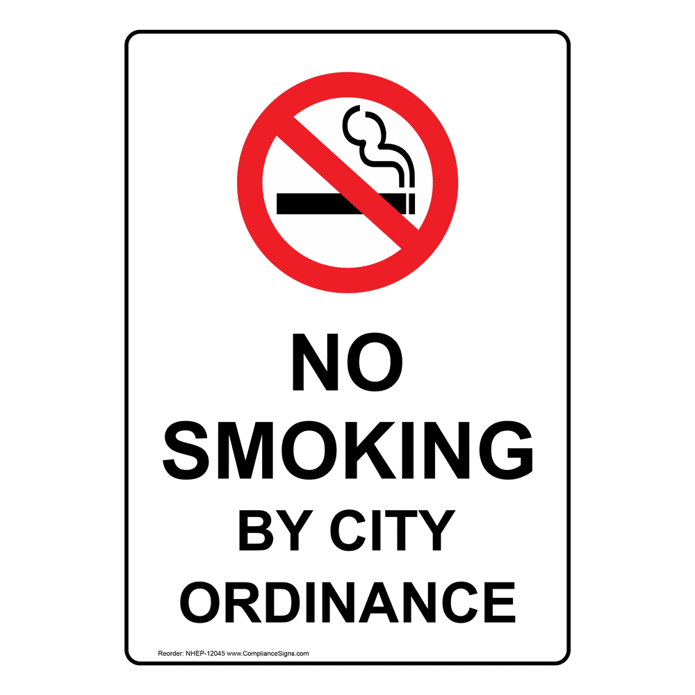 Portrait No Smoking By City Ordinance Sign With Symbol NHEP-12045
