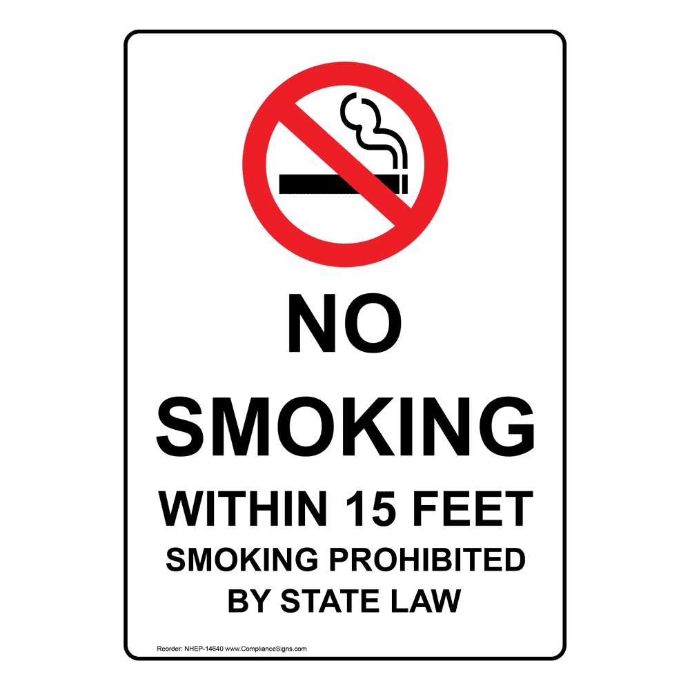 Portrait No Smoking Within 15 Feet Sign With Symbol NHEP-14640