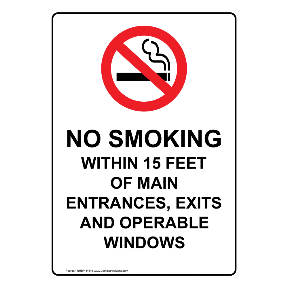 Portrait No Smoking Within 15 Feet Sign With Symbol NHEP-14646