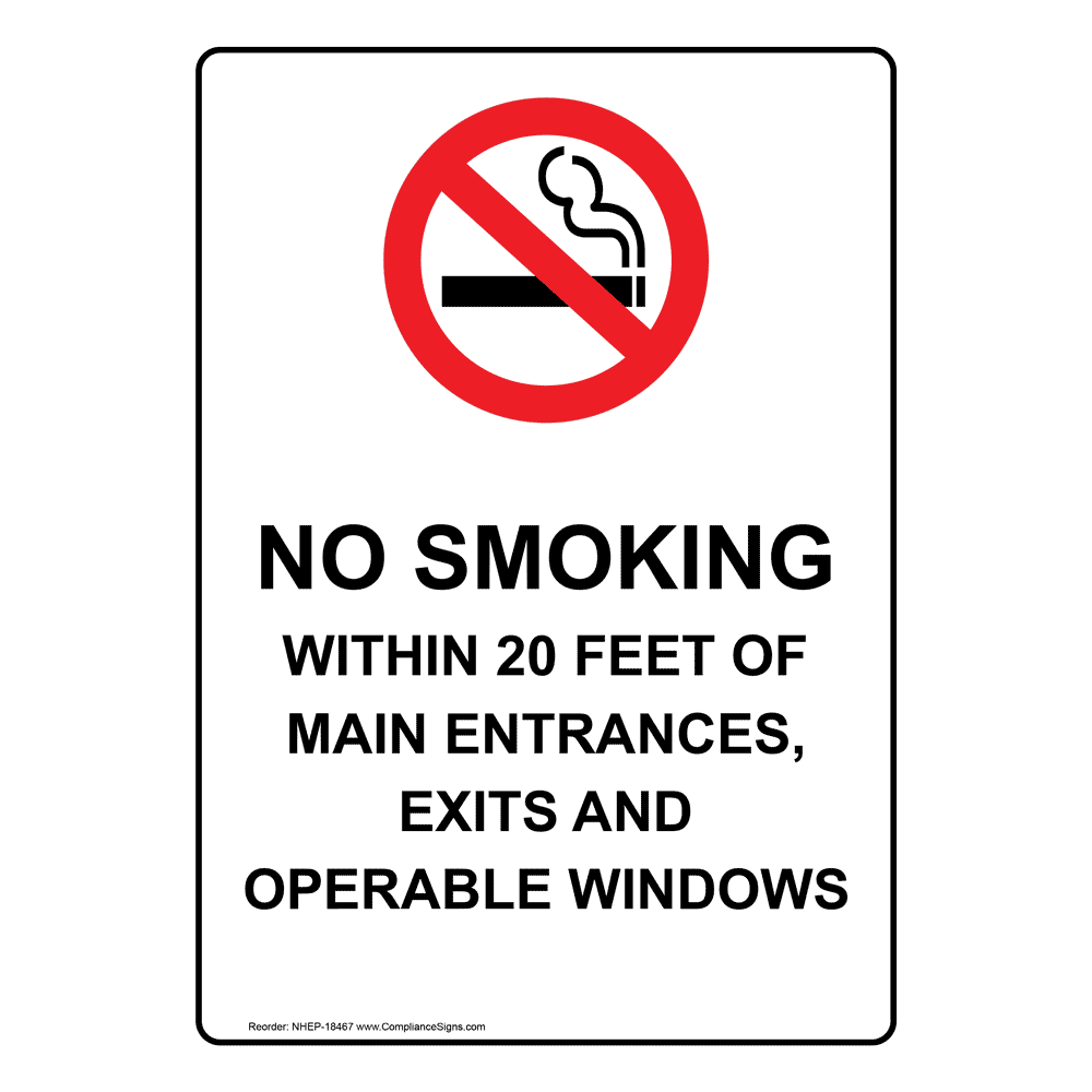 Portrait No Smoking Within 20 Feet Sign With Symbol NHEP-18467