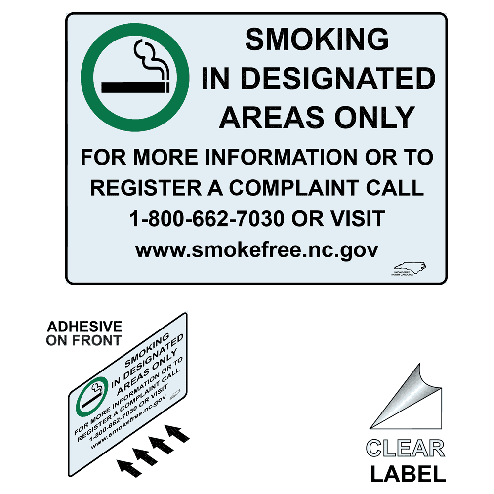 Smoking In Designated Areas Only Label NHE-10526-NorthCarolina-Reverse