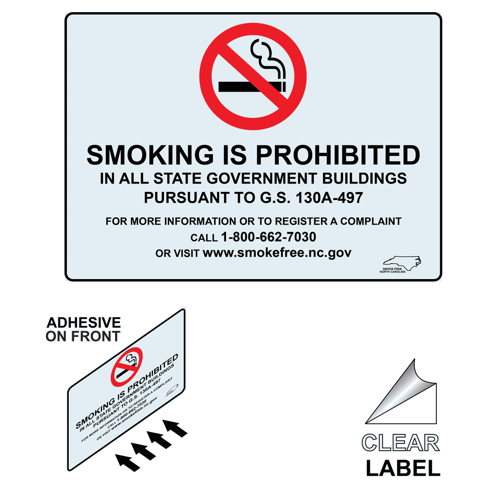 Smoking Prohibited Buildings Label NHE-10514-NorthCarolina-Reverse