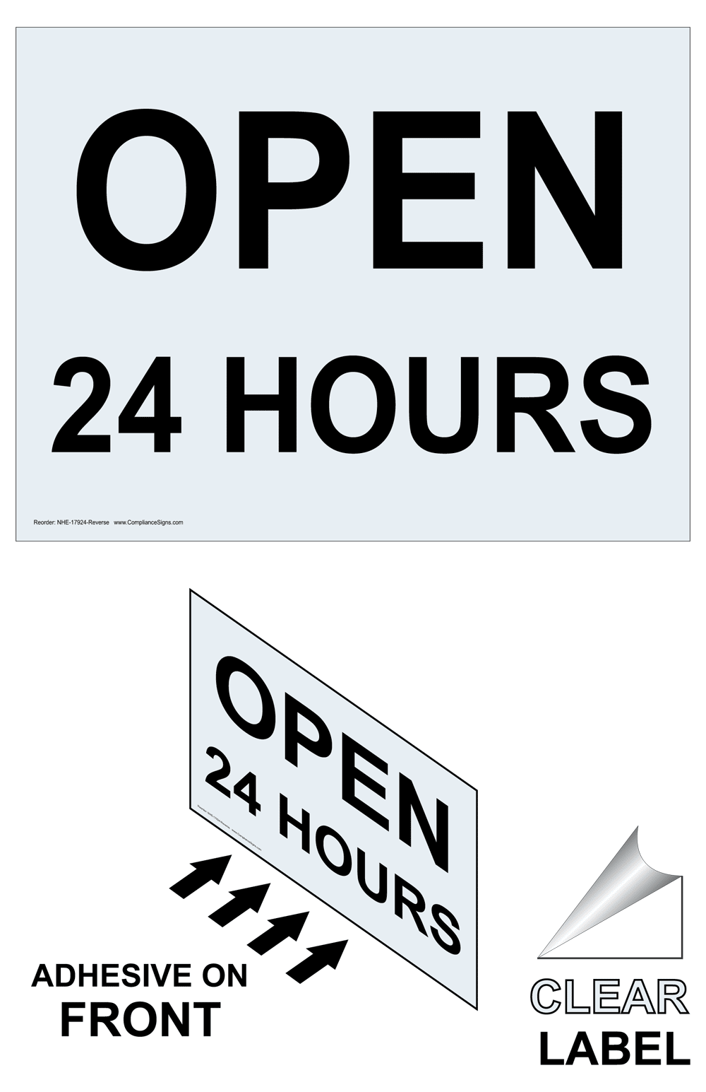 Open 24 Hours Label NHE-17924-Reverse Dining / Hospitality / Retail
