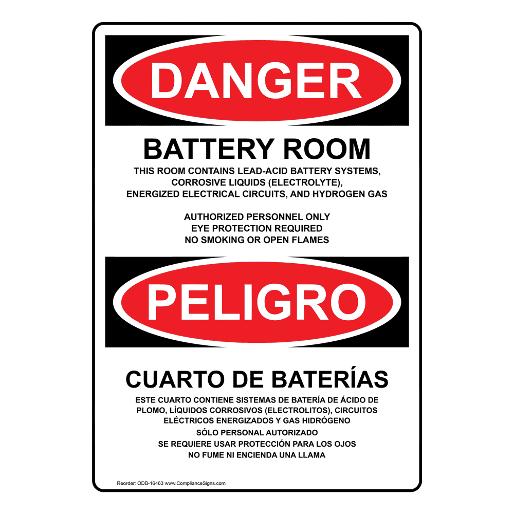 Portrait OSHA DANGER Battery Room Contains Lead-Acid Sign ODEP-16463