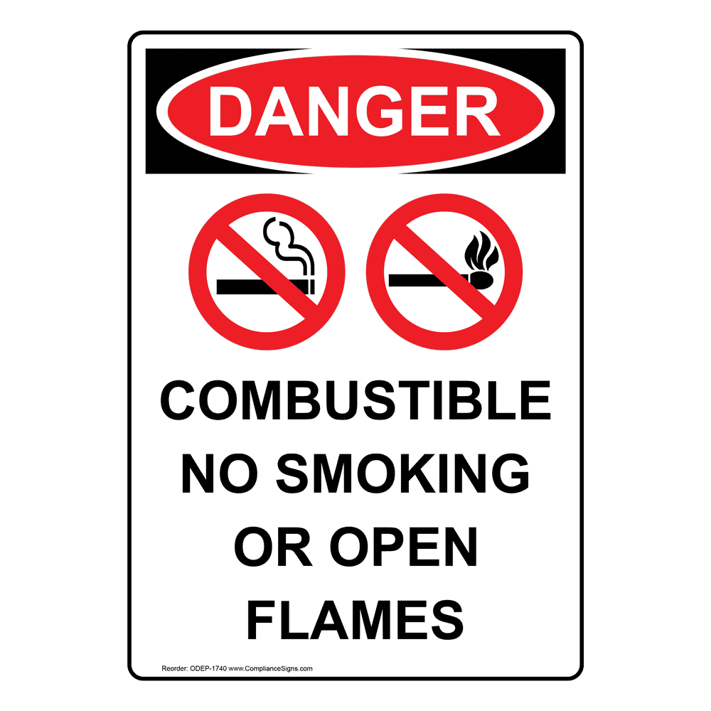 Portrait OSHA Combustible No Smoking Sign With Symbol ODEP-1740