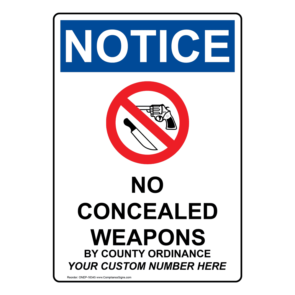 Portrait OSHA No Concealed Weapons Sign With Symbol ONEP-16345