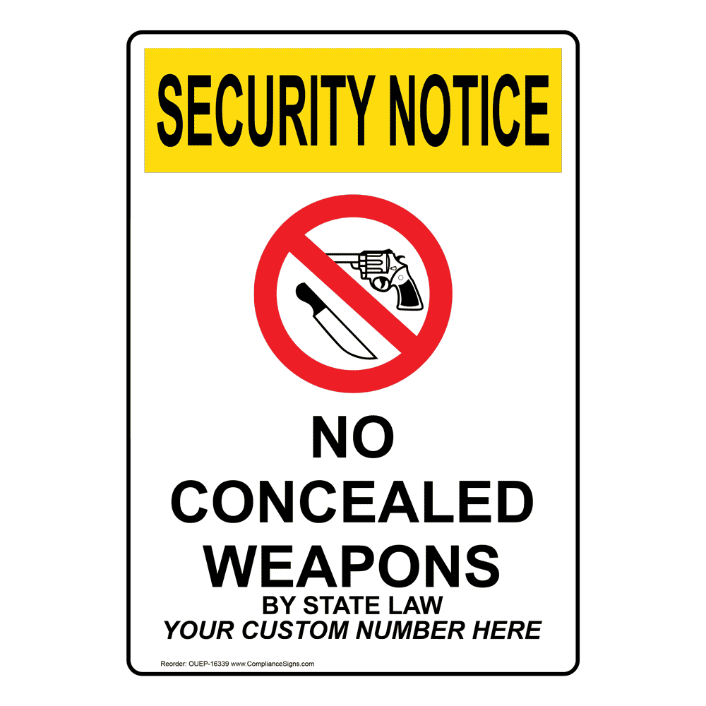 Portrait OSHA No Concealed Weapons Sign With Symbol OUEP-16339