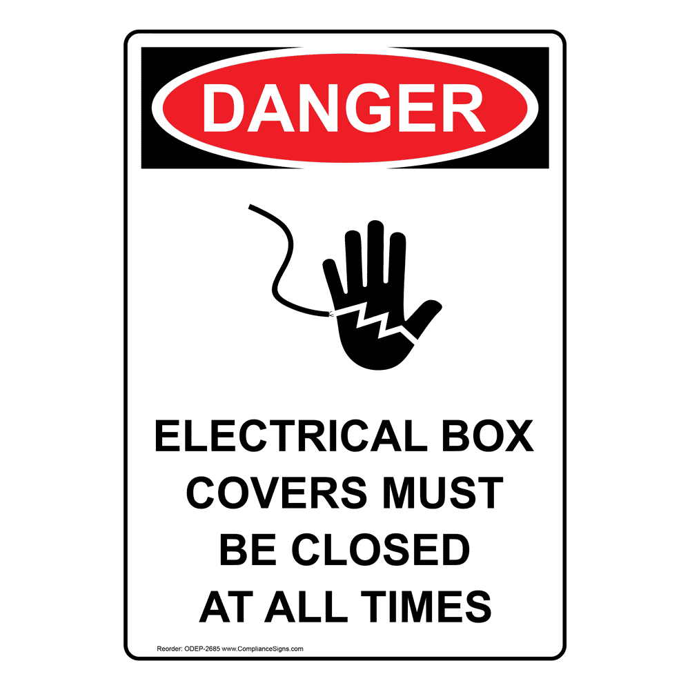 Portrait OSHA Electrical Box Covers Sign With Symbol ODEP-2685