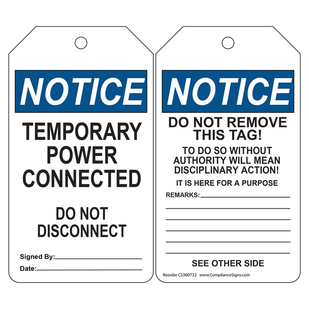 OSHA - Notice - Temp Power Connected Auth | Safety Tags