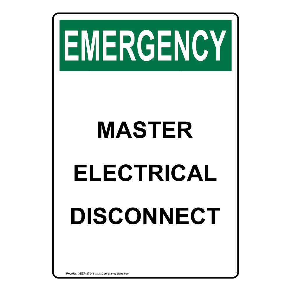 Portrait OSHA Master Electrical Disconnect Sign OEEP-27041