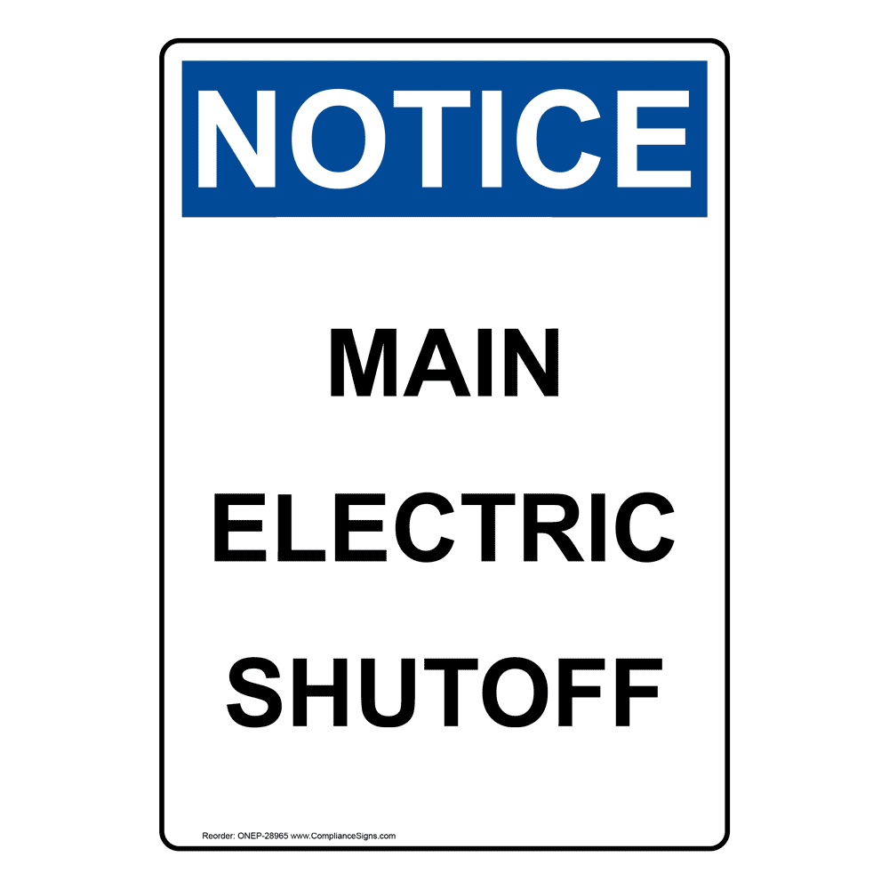 Portrait OSHA Main Electric Shutoff Sign ONEP-28965