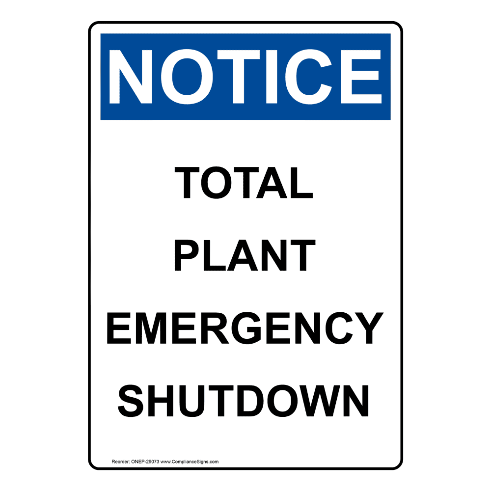 Portrait OSHA Total Plant Emergency Shutdown Sign ONEP-29073