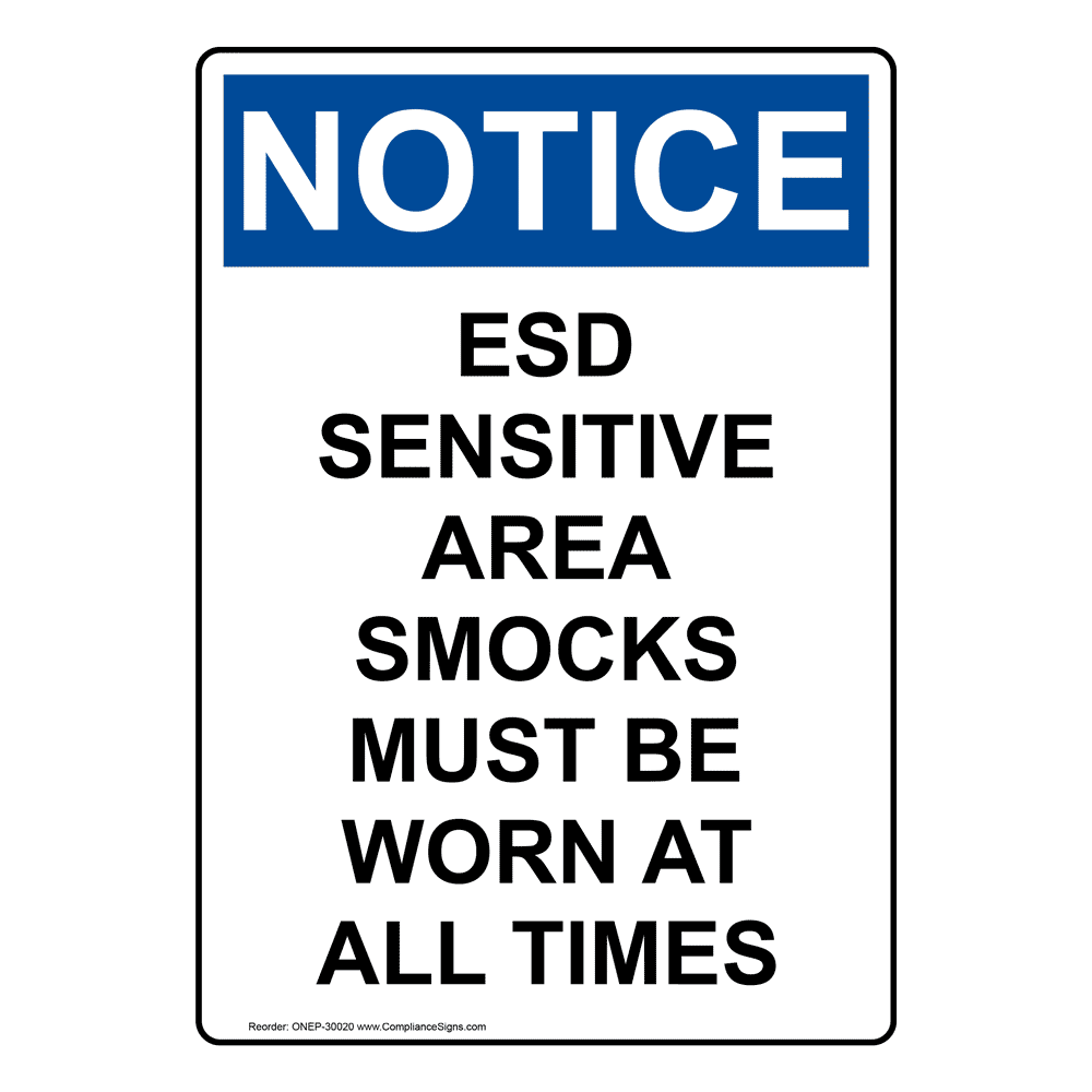 Portrait OSHA ESD Sensitive Area Smocks Must Sign ONEP-30020