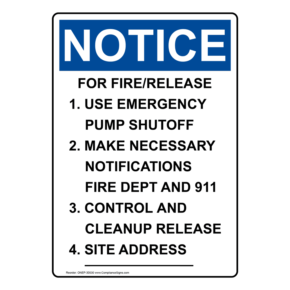 Portrait OSHA For Fire/Release 1. Use Emergency Sign ONEP-30030