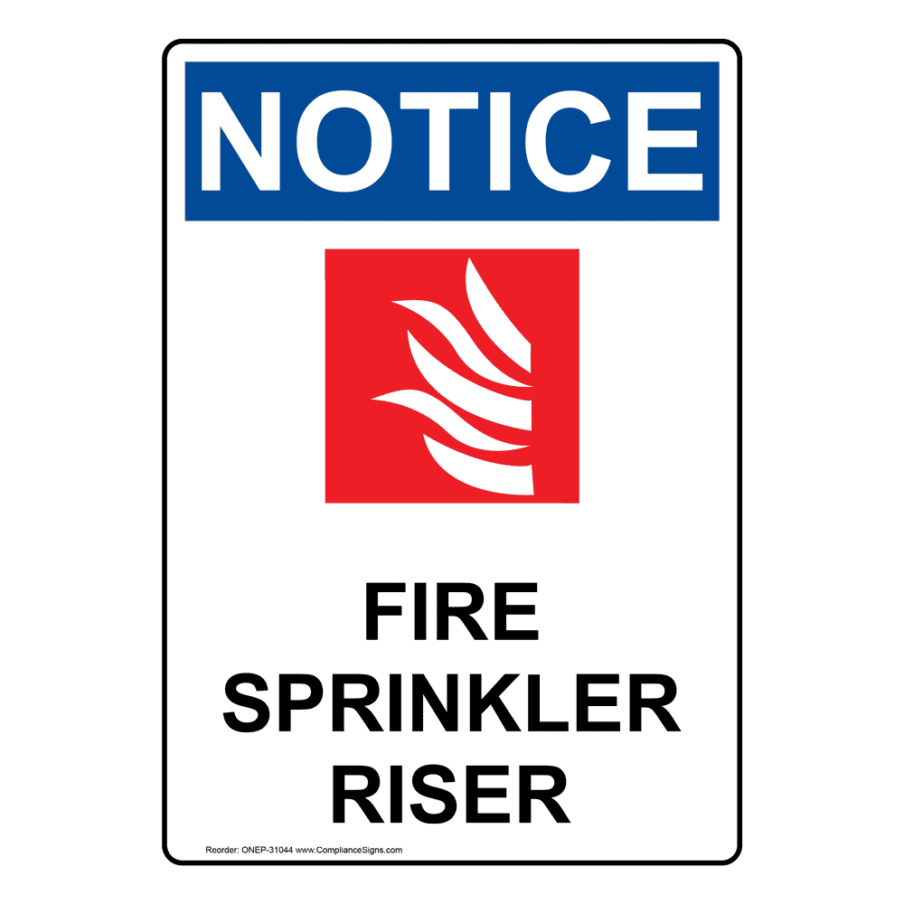 Portrait OSHA Fire Sprinkler Riser Sign With Symbol ONEP-31044