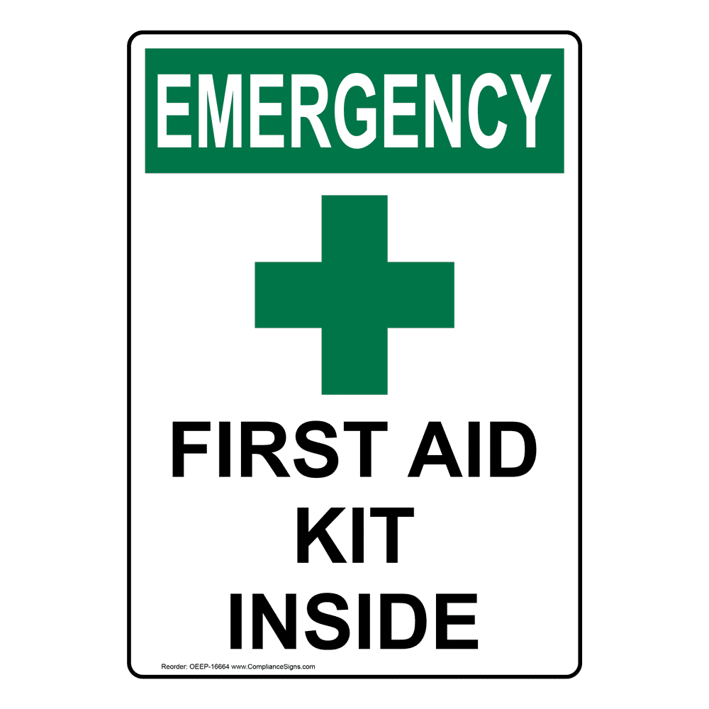 Portrait OSHA First Aid Kit Inside Sign With Symbol OEEP-16664