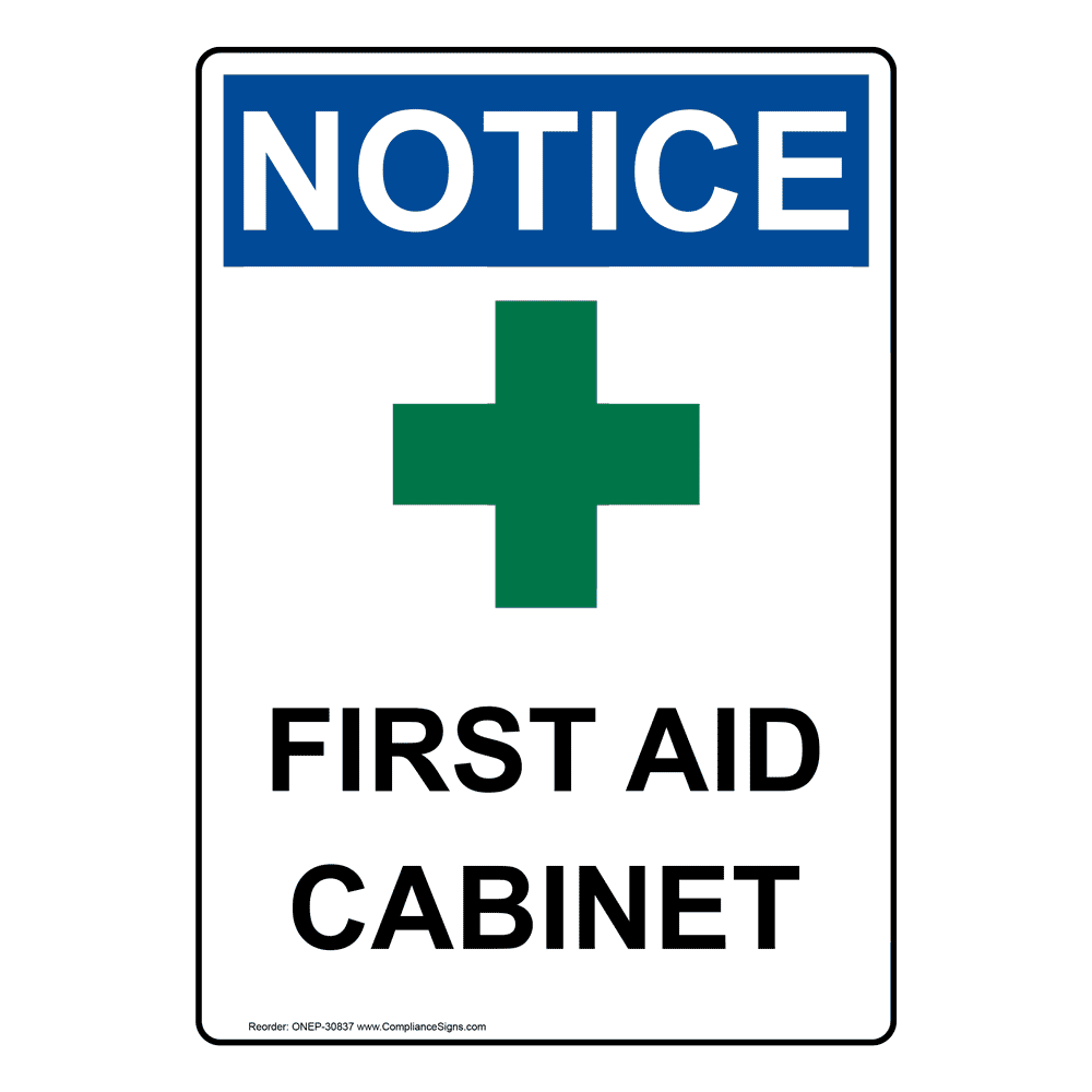 Portrait OSHA First Aid Cabinet Sign With Symbol ONEP-30837