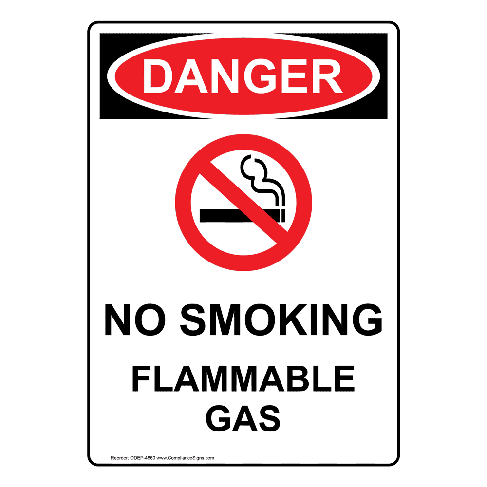 Portrait OSHA No Smoking Flammable Gas Sign With Symbol ODEP-4860