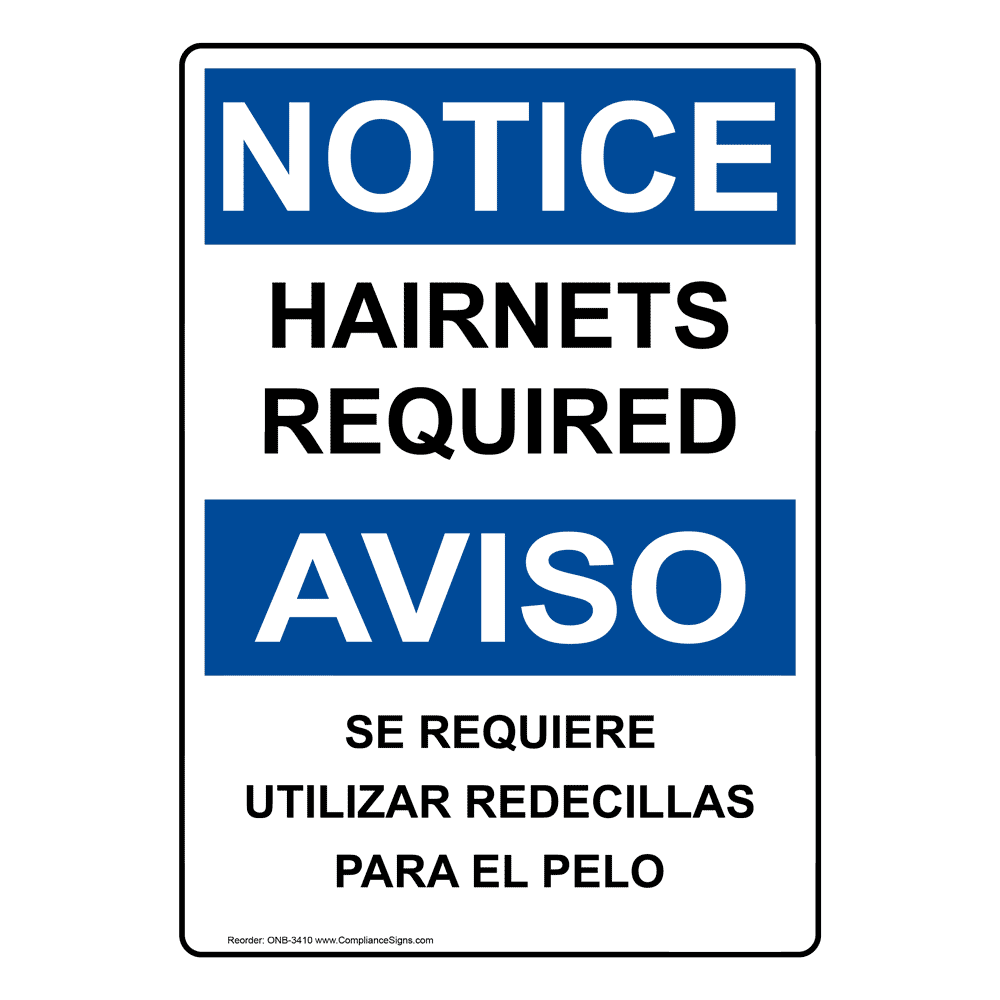 OSHA NOTICE Hairnets Required Bilingual Sign ONB 3410 osha-notice-hairnets-required-bilingual-sign-onb-3410