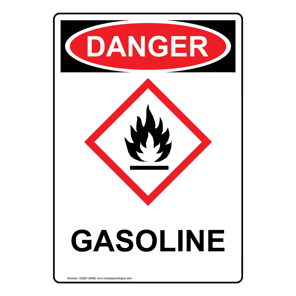 Portrait OSHA-GHS Gasoline Sign With Symbol ODEP-38585