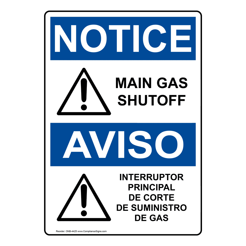 Portrait OSHA Main Gas Shutoff Sign With Symbol ONEP-4425