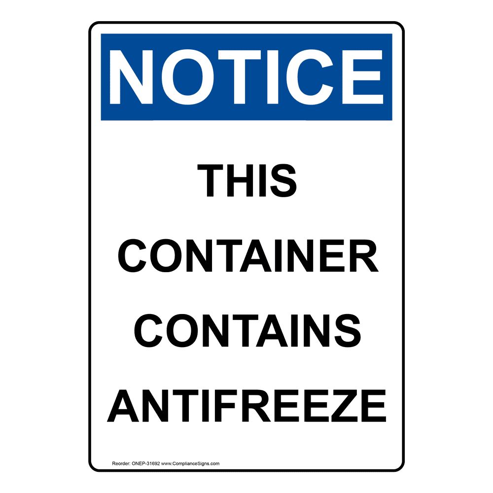 Portrait OSHA This Container Contains Antifreeze Sign ONEP-31692