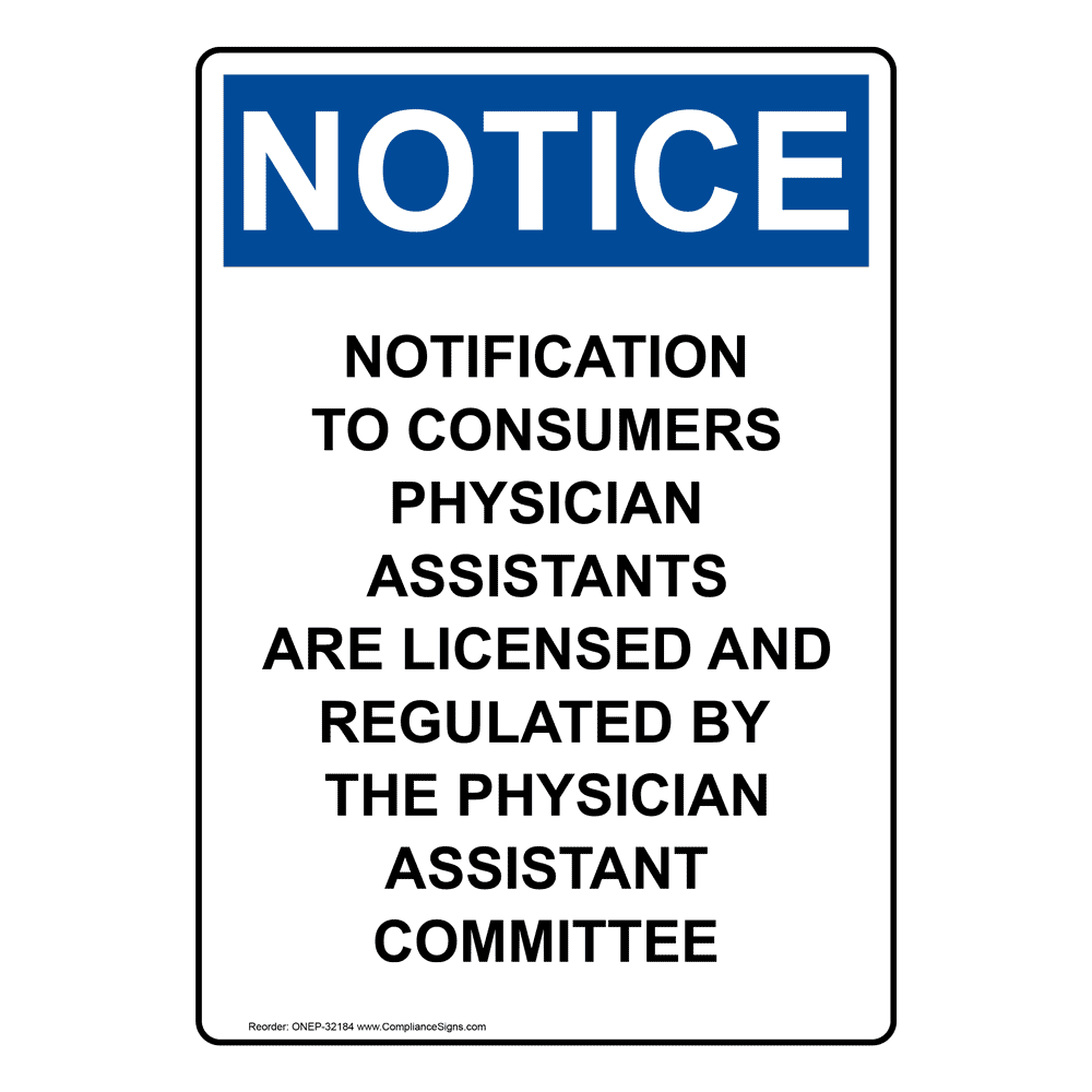 Portrait OSHA Notification To Consumers Physician Sign ONEP-32184