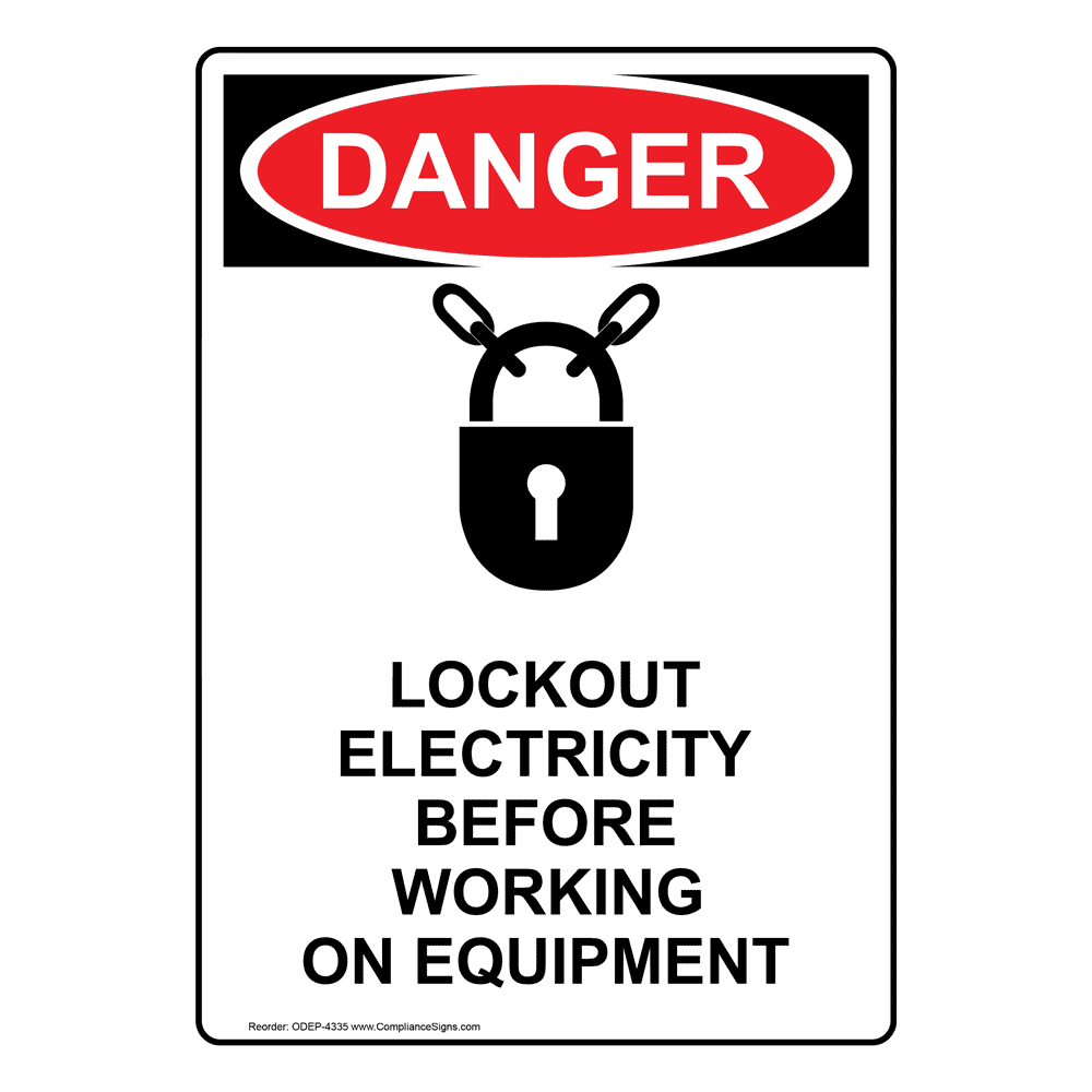 Portrait OSHA Lockout Electricity Sign With Symbol ODEP-4335