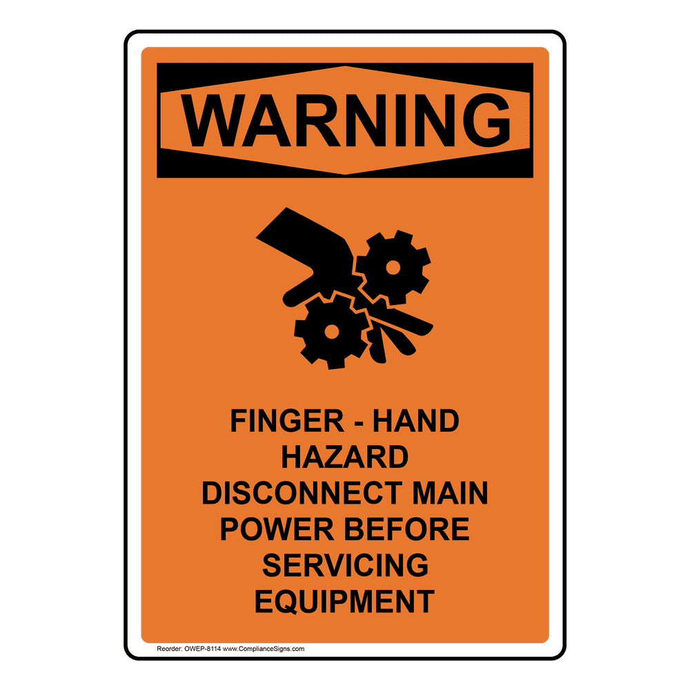 Portrait OSHA Finger - Hand Hazard Sign With Symbol OWEP-8114