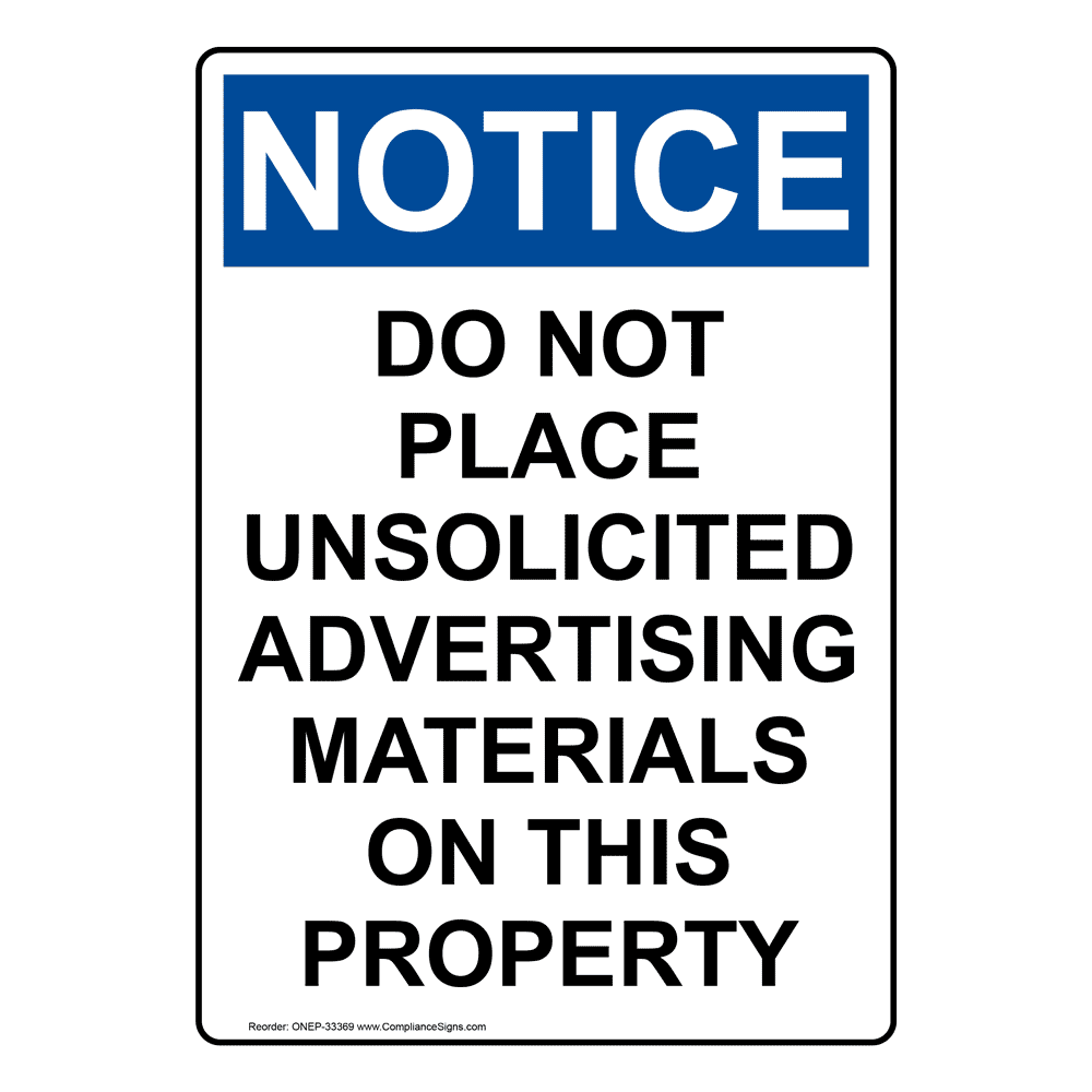 Portrait Osha Do Not Place Unsolicited Advertising Sign Onep 33369