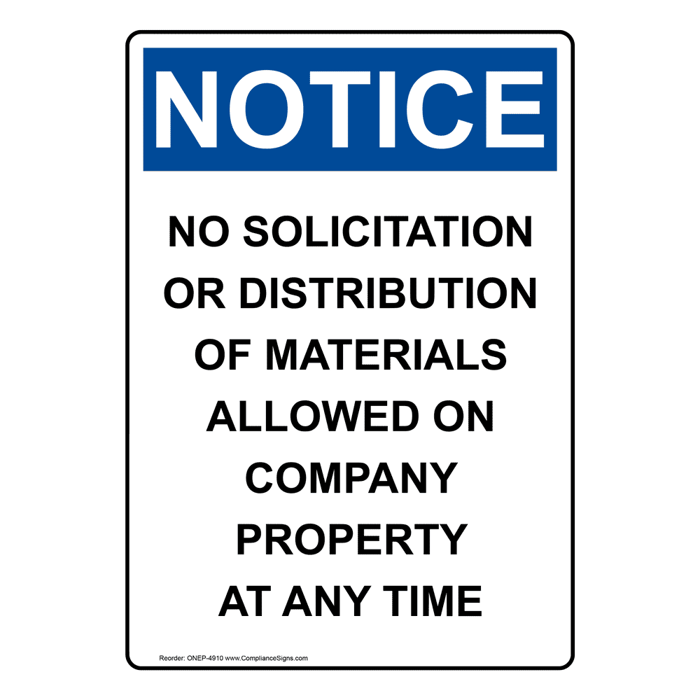 Portrait OSHA NOTICE No Solicitation Company Property Sign ONEP-4910