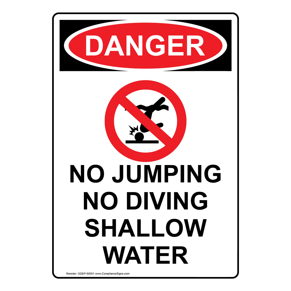 Portrait OSHA No Jumping No Diving Sign With Symbol ODEP-50051